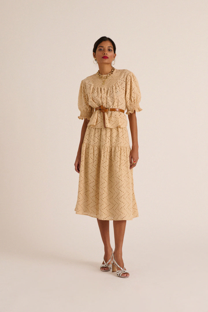 Gaby beige English embroidery skirt - Balzac Paris