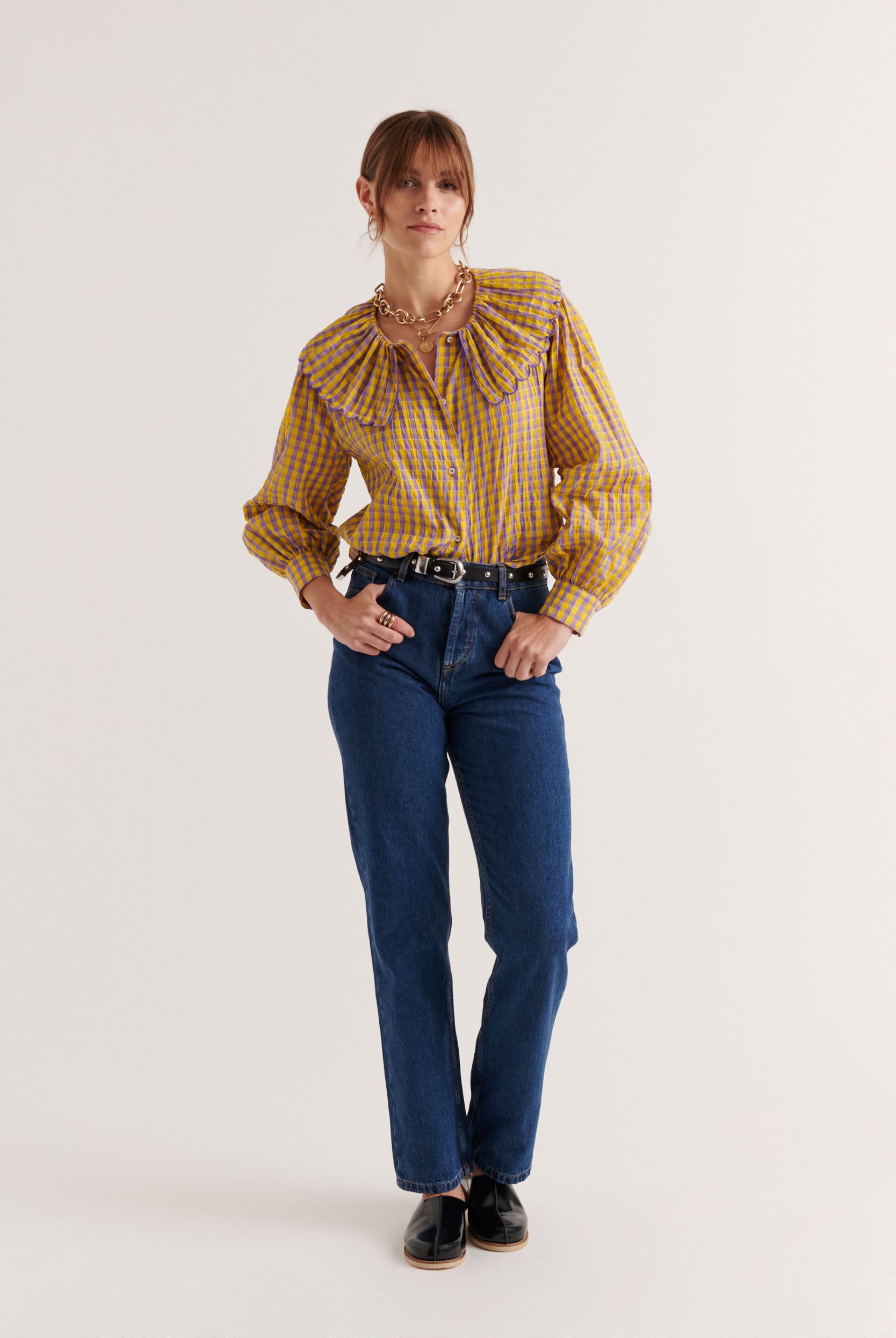 Amy yellow and purple gingham shirt - Balzac Paris