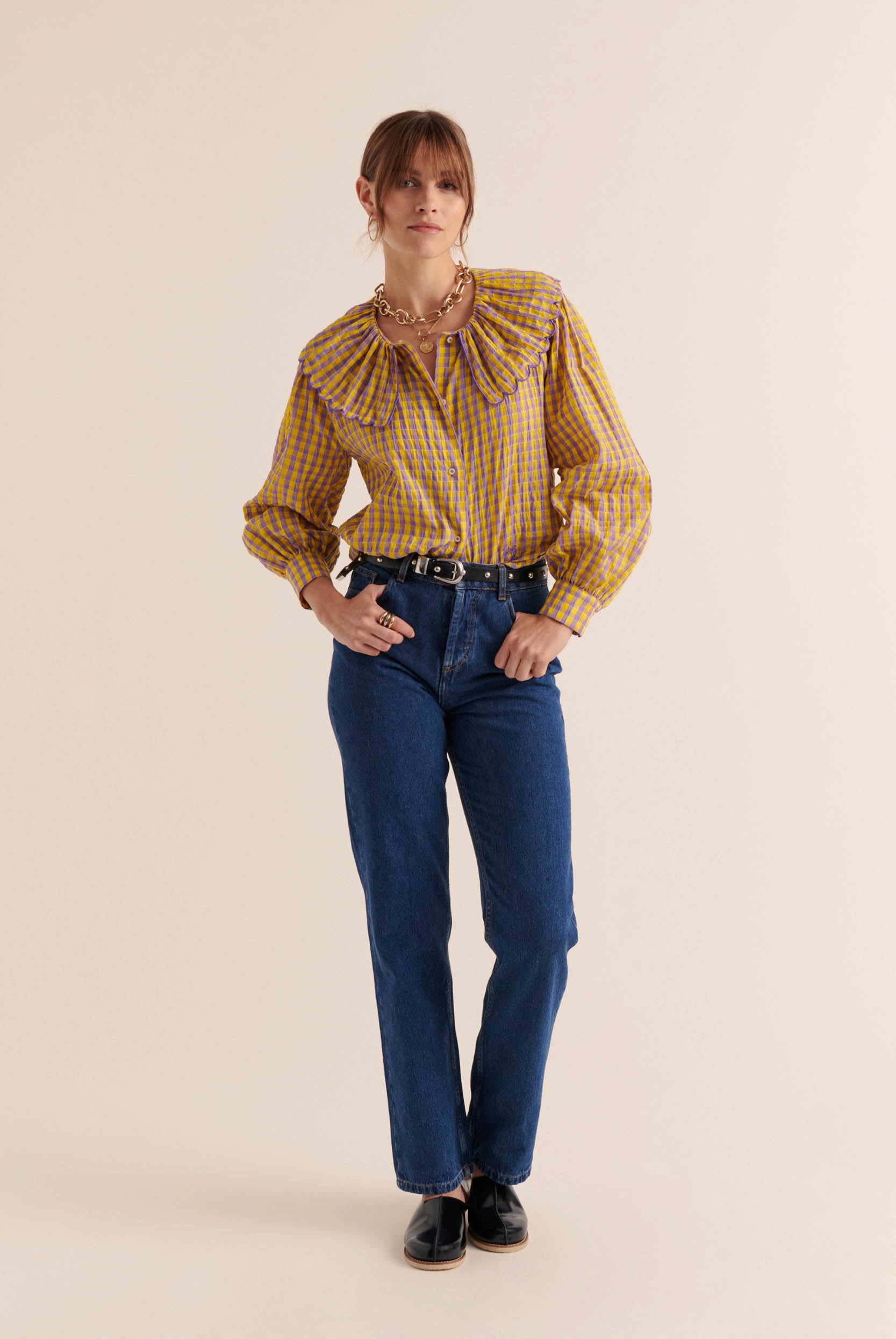 Chemise Amy vichy jaune et violet - Balzac Paris