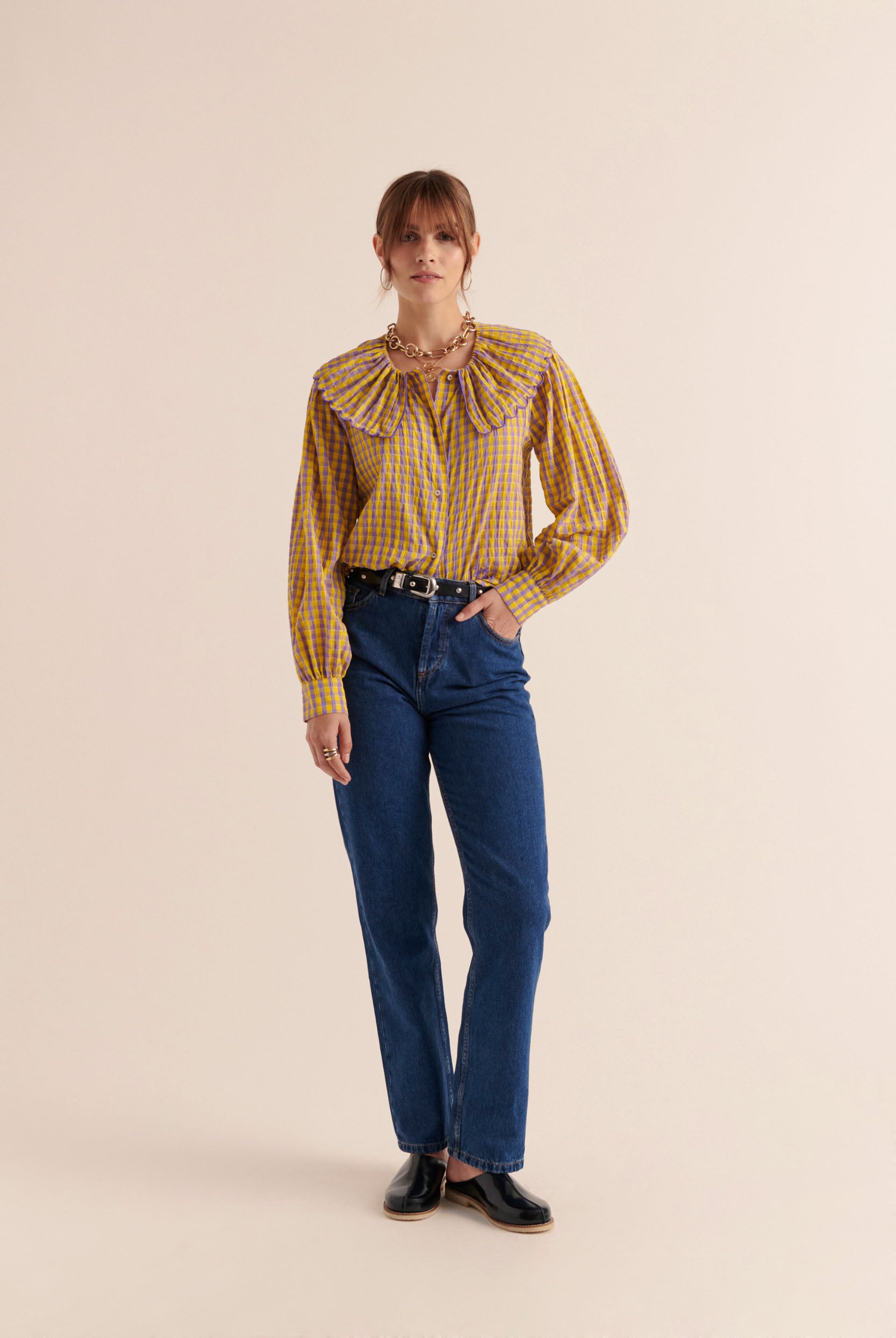 Chemise Amy vichy jaune et violet - Balzac Paris