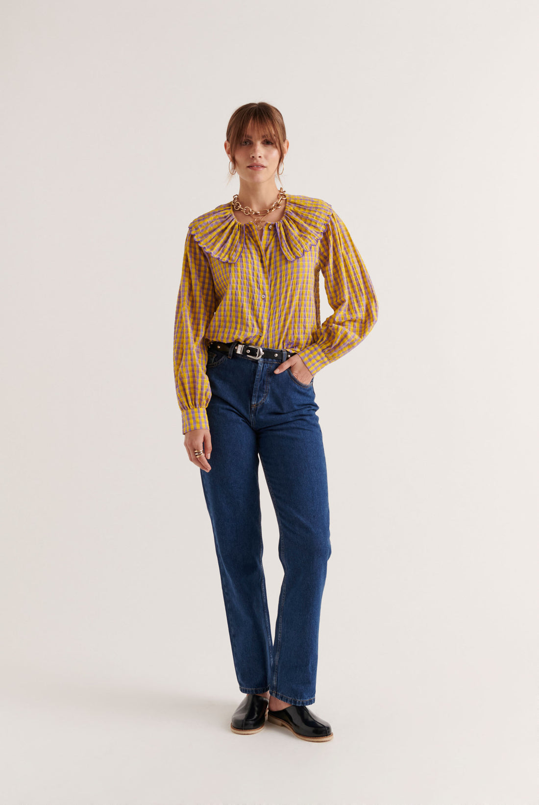 Amy yellow and purple gingham shirt - Balzac Paris