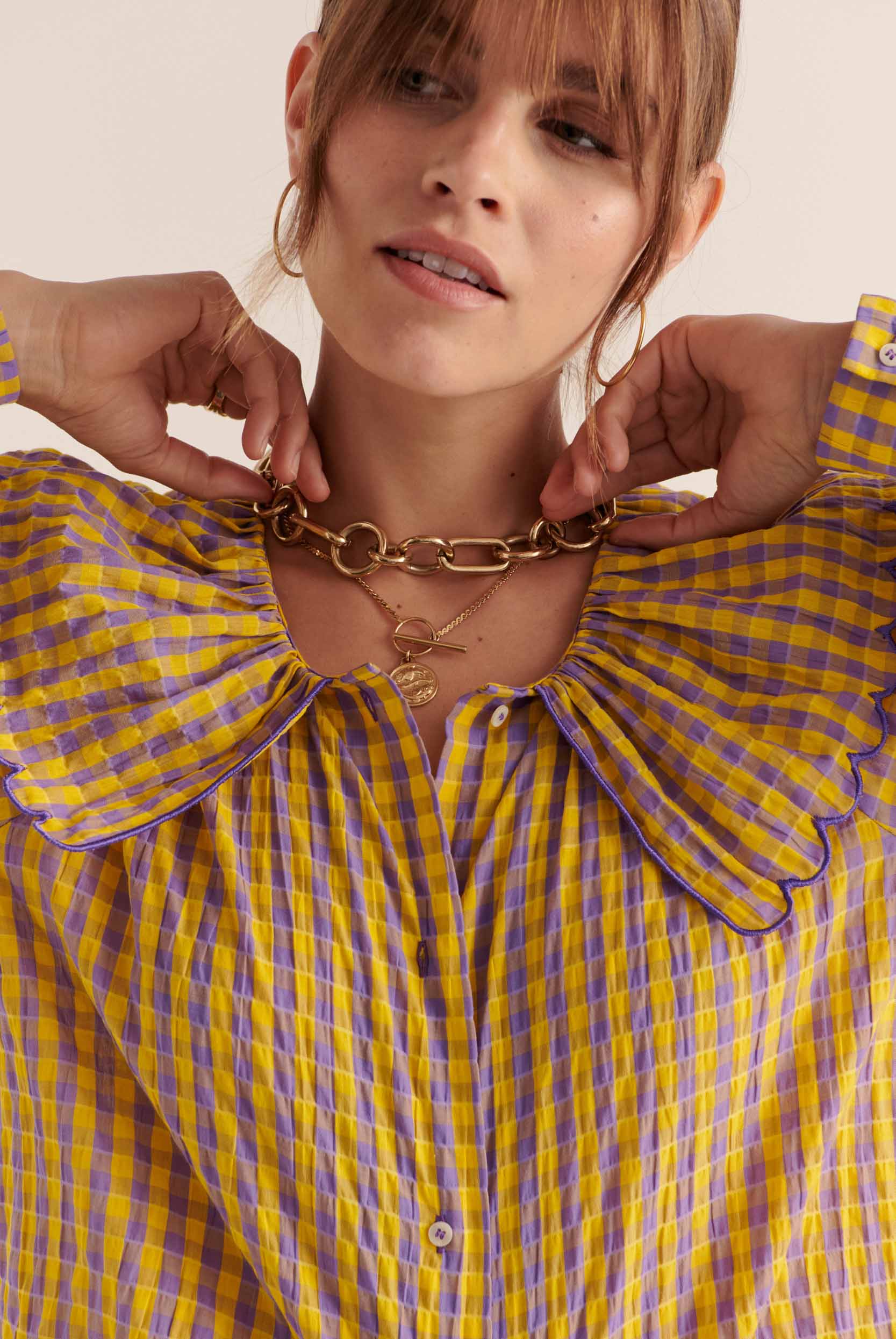 Chemise Amy vichy jaune et violet - Balzac Paris