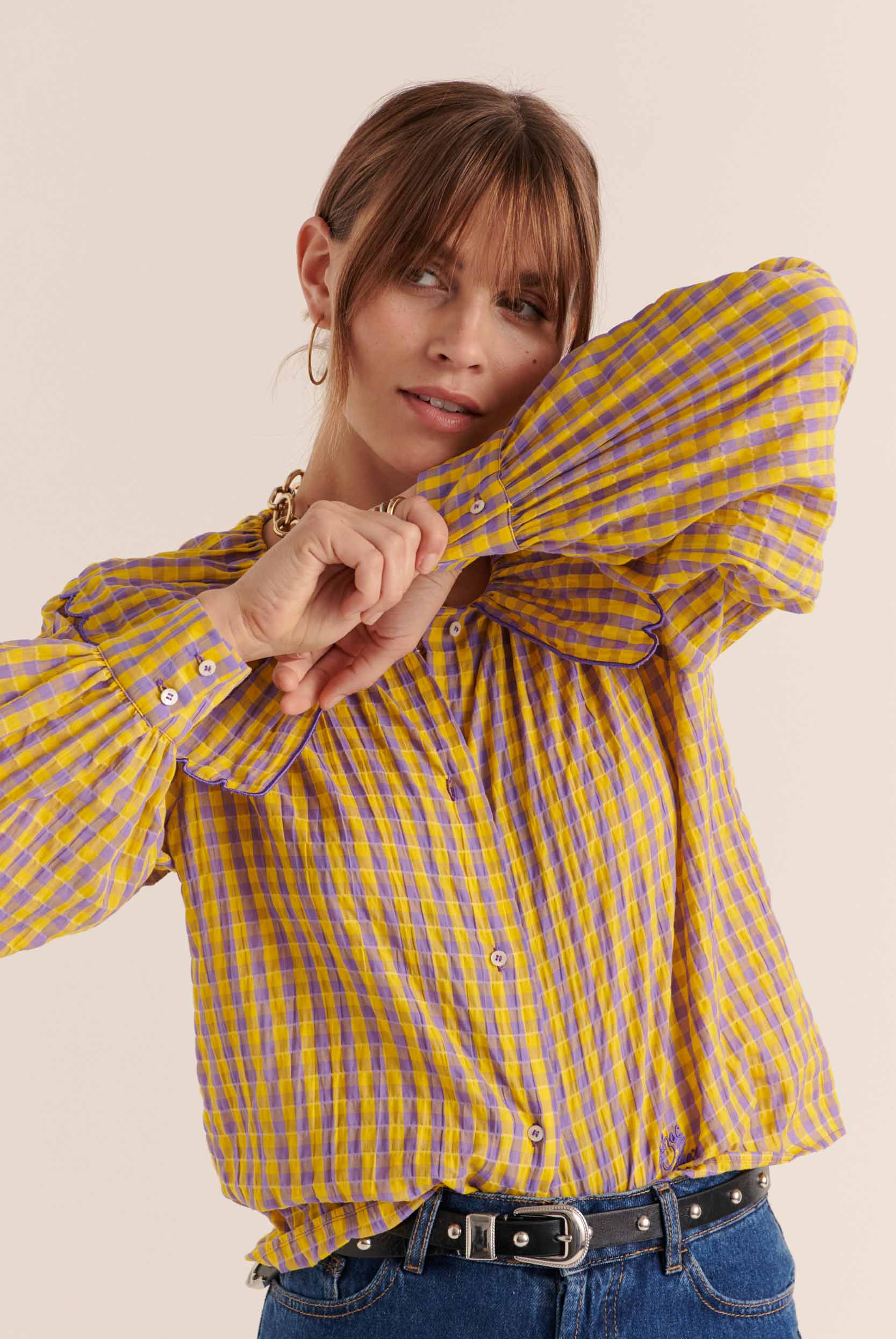 Chemise Amy vichy jaune et violet - Balzac Paris
