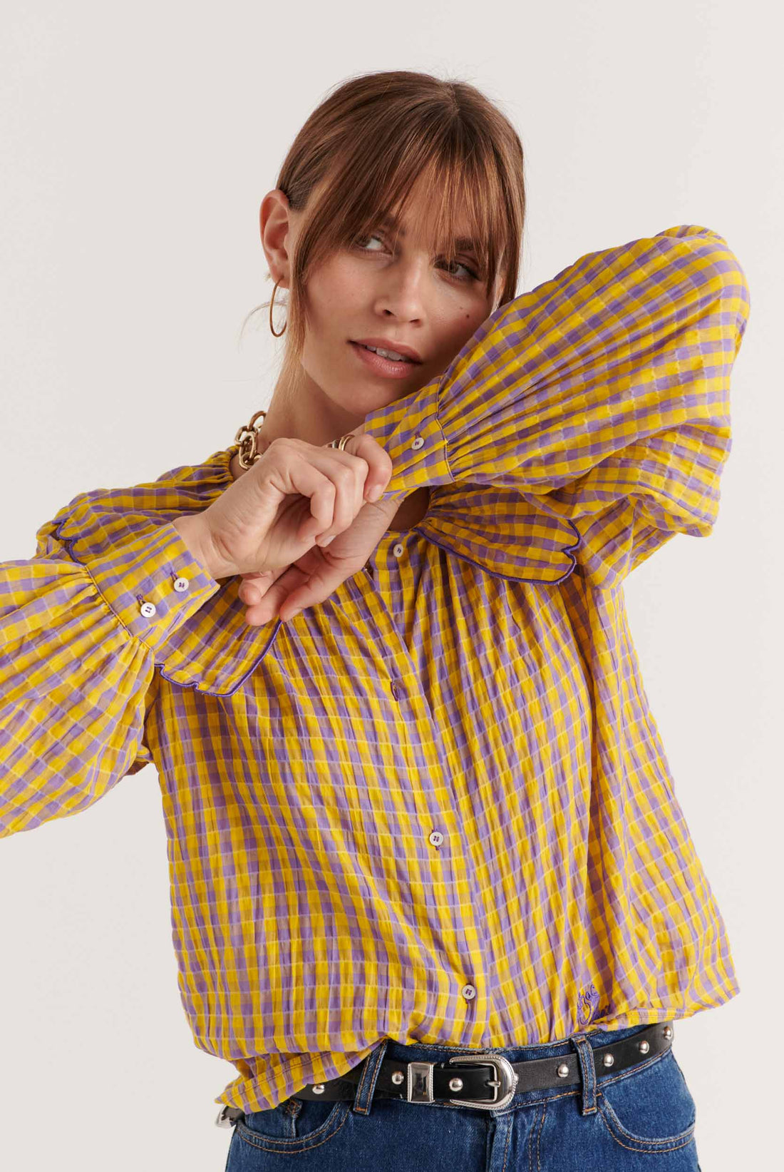 Amy yellow and purple gingham shirt - Balzac Paris