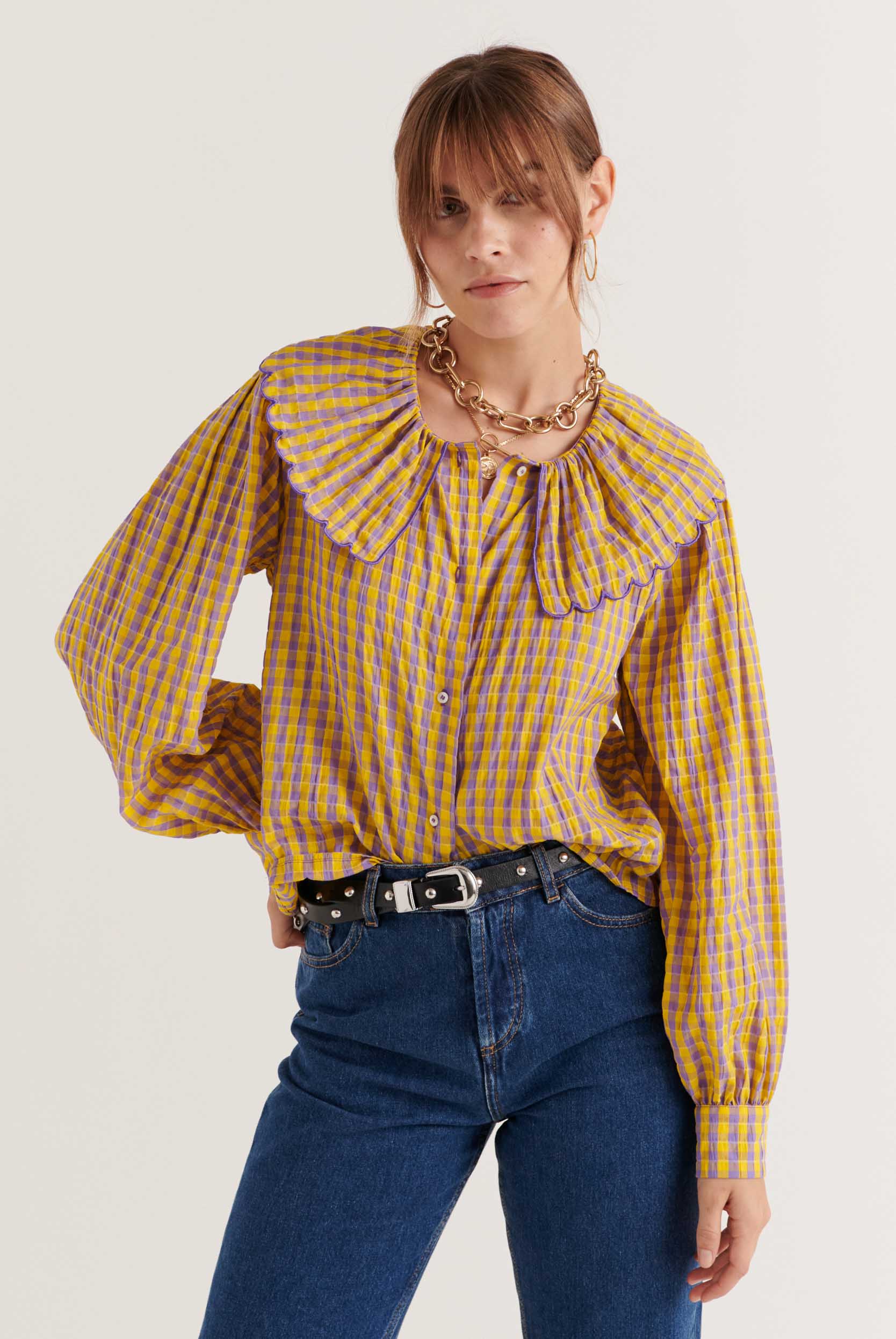 Amy yellow and purple gingham shirt - Balzac Paris