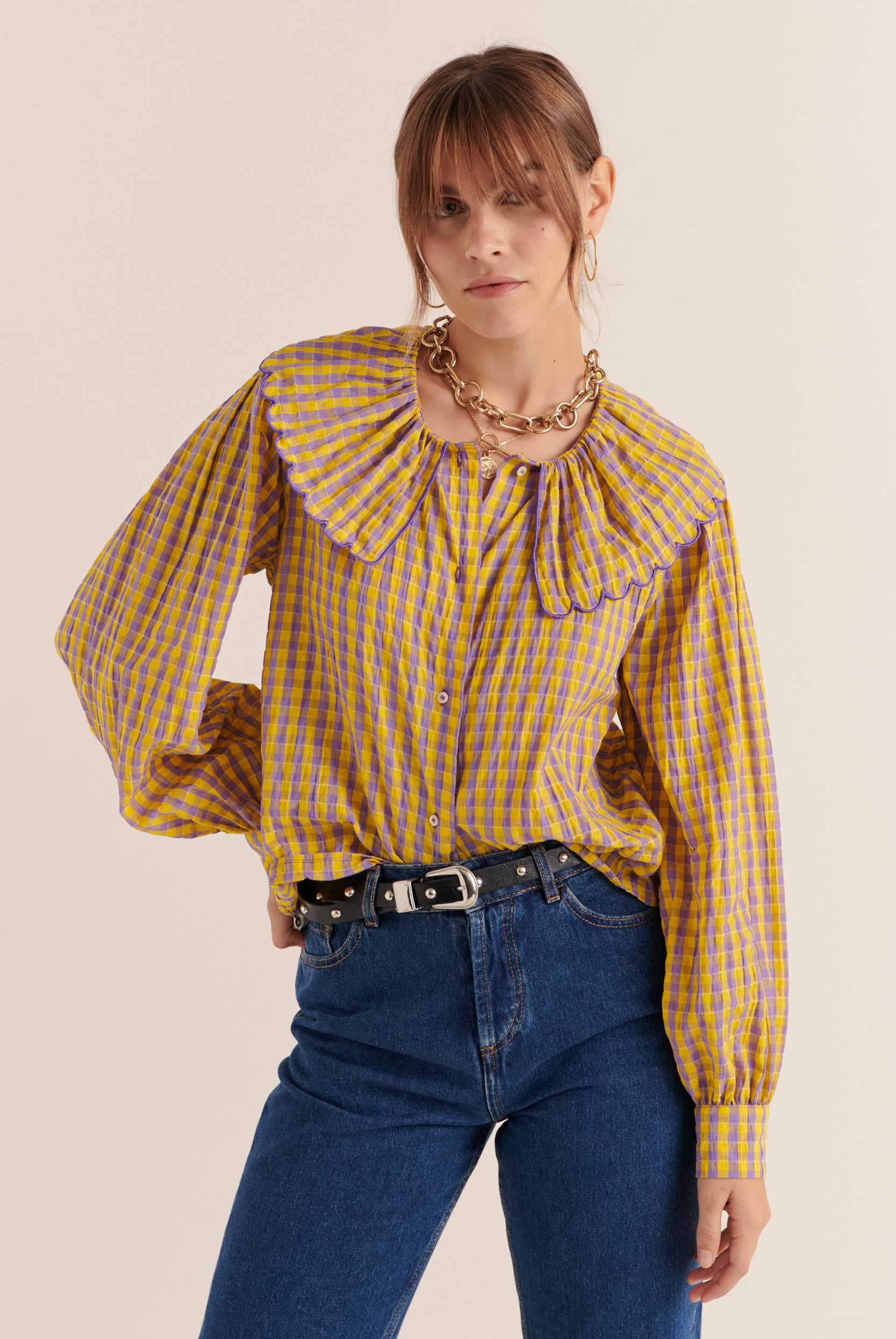 Chemise Amy vichy jaune et violet - Balzac Paris