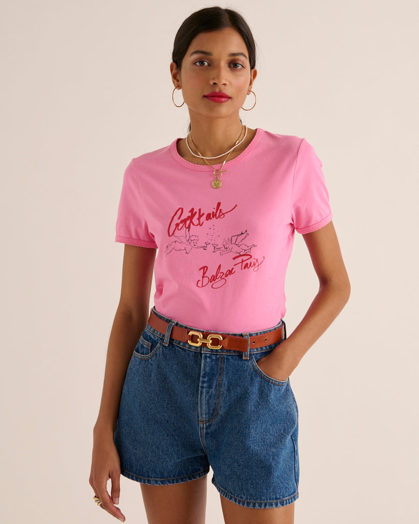 Pink and red Willow Cherubs t-shirt - Balzac Paris