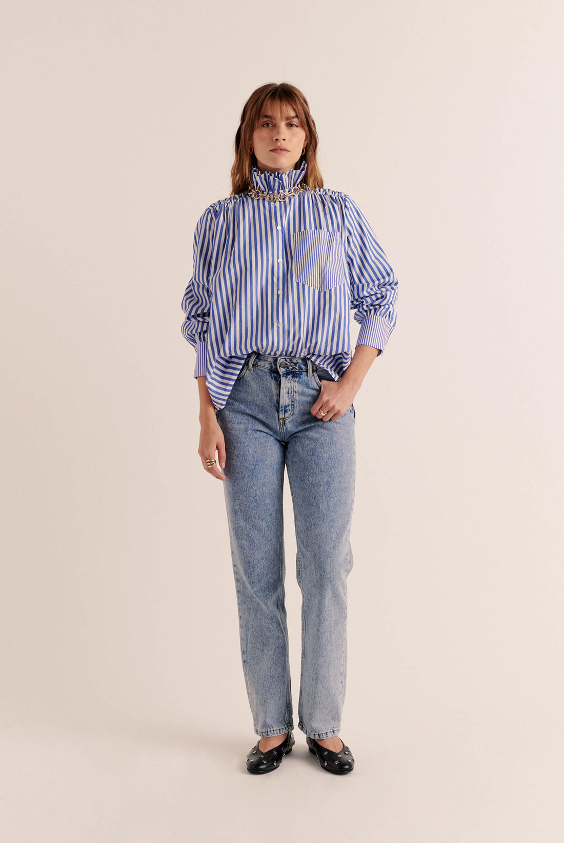 Léonor shirt with white and blue stripes - Balzac Paris