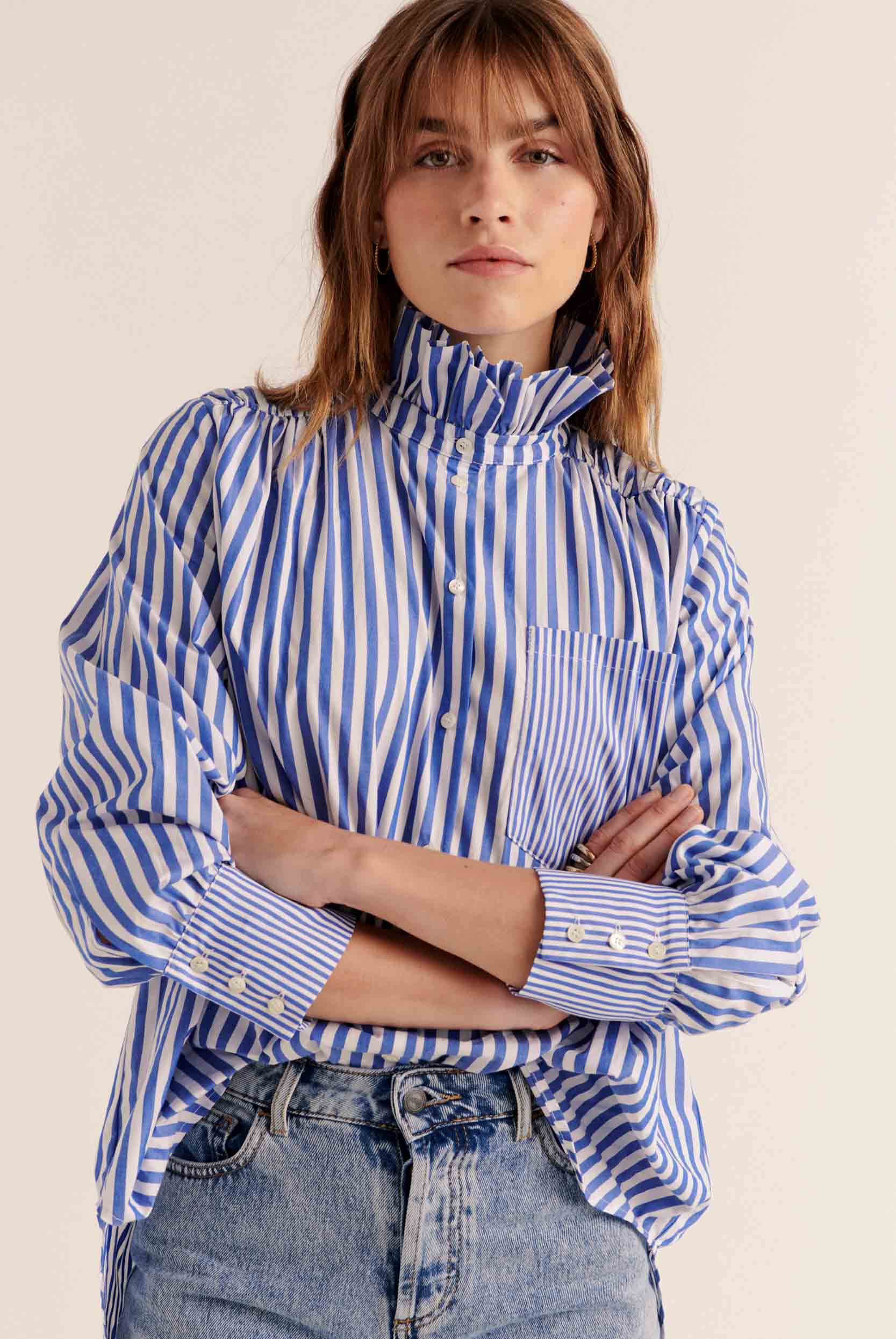 Chemise Léonor rayures blanc et bleu - Balzac Paris