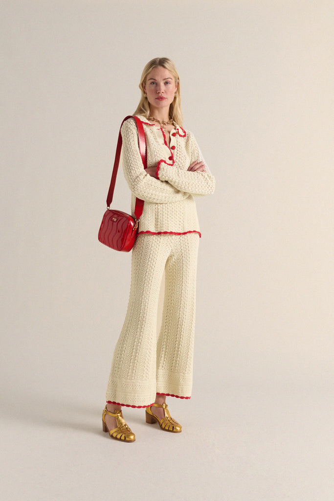 Ecru Landscape pants with red trim - Balzac Paris
