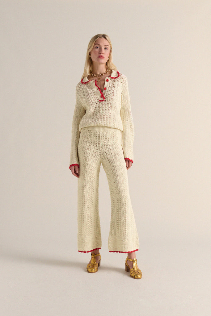 Ecru Landscape pants with red trim - Balzac Paris
