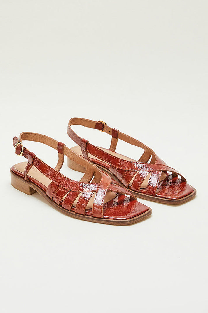 Hazelnut crumpled patent Patience sandals - Balzac Paris