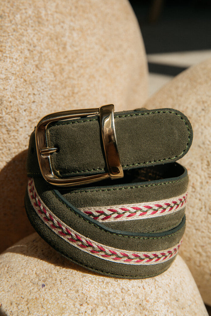 Khaki Kal belt with embroidered braid Balzac Paris