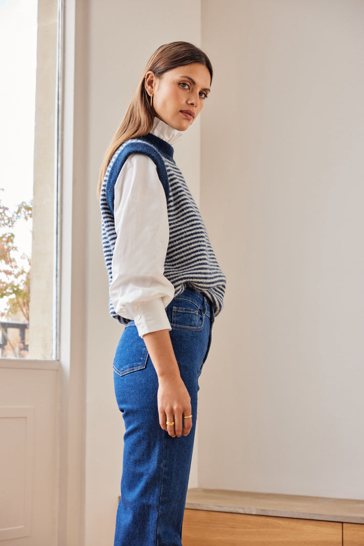 Pull Blason rayures bleu et blanc - Balzac Paris