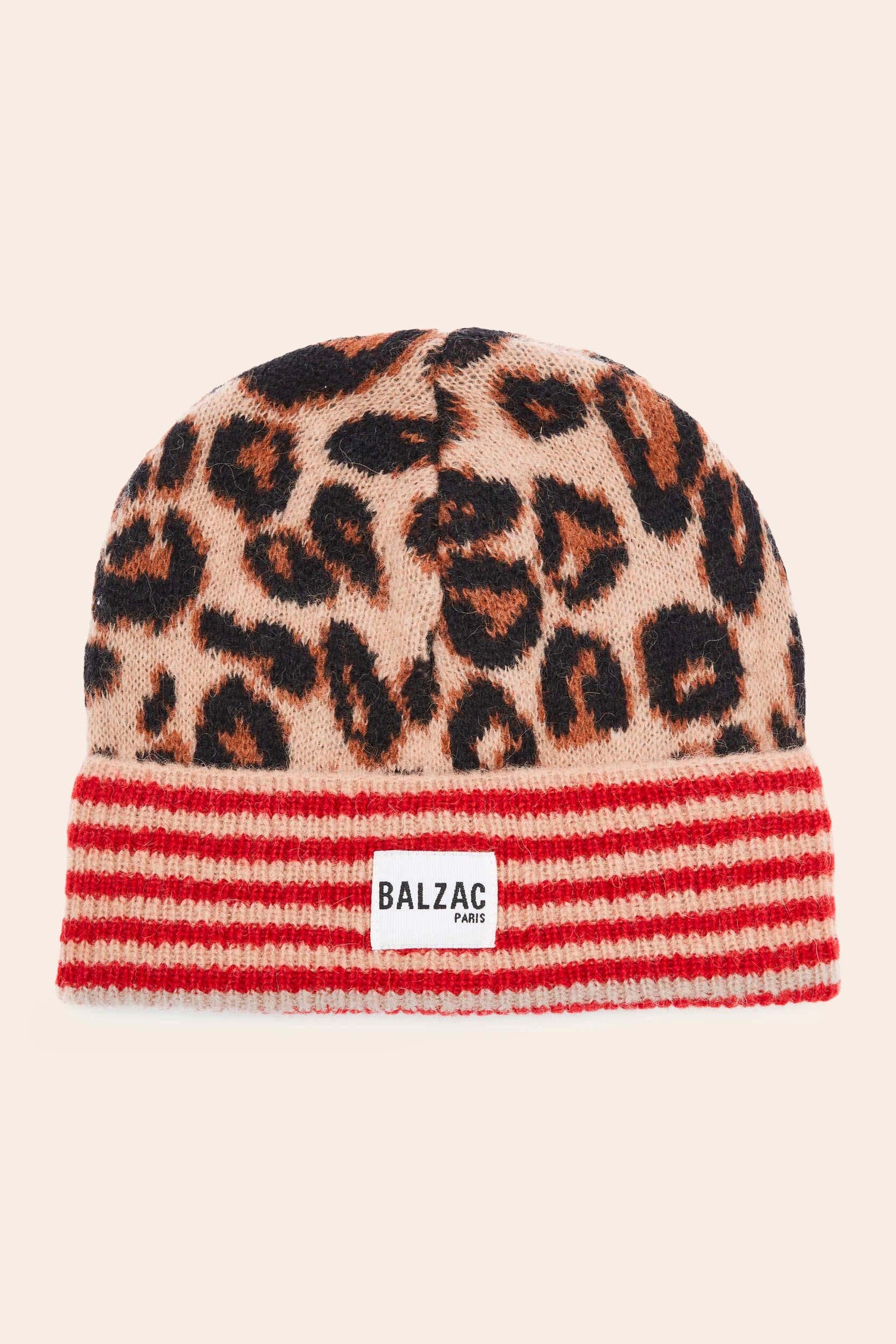 Bonnet Lou rayures rouge et léopard - Balzac Paris