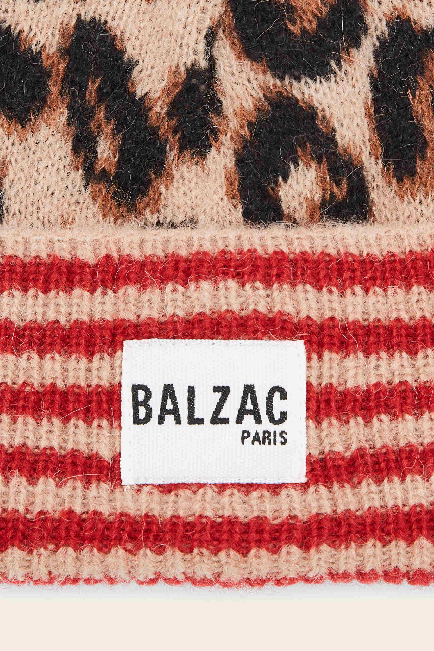 Bonnet Lou rayures rouge et léopard - Balzac Paris