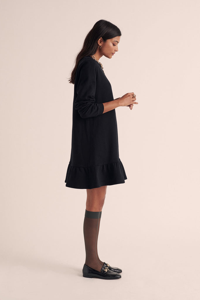 Black basque dress gathers organic cotton comforter sweatshirt GOTS ...