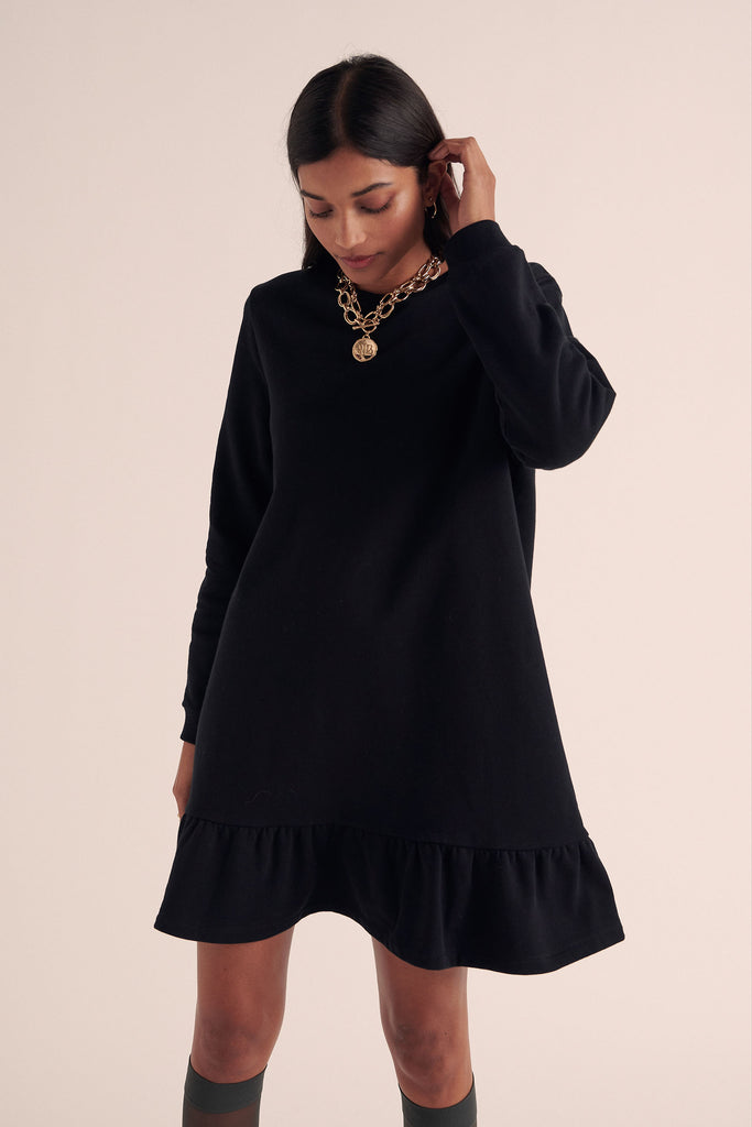 Black basque dress gathers organic cotton comforter sweatshirt GOTS ...
