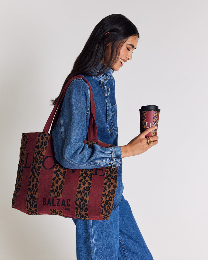 Red and leopard striped tote bag - Balzac Paris