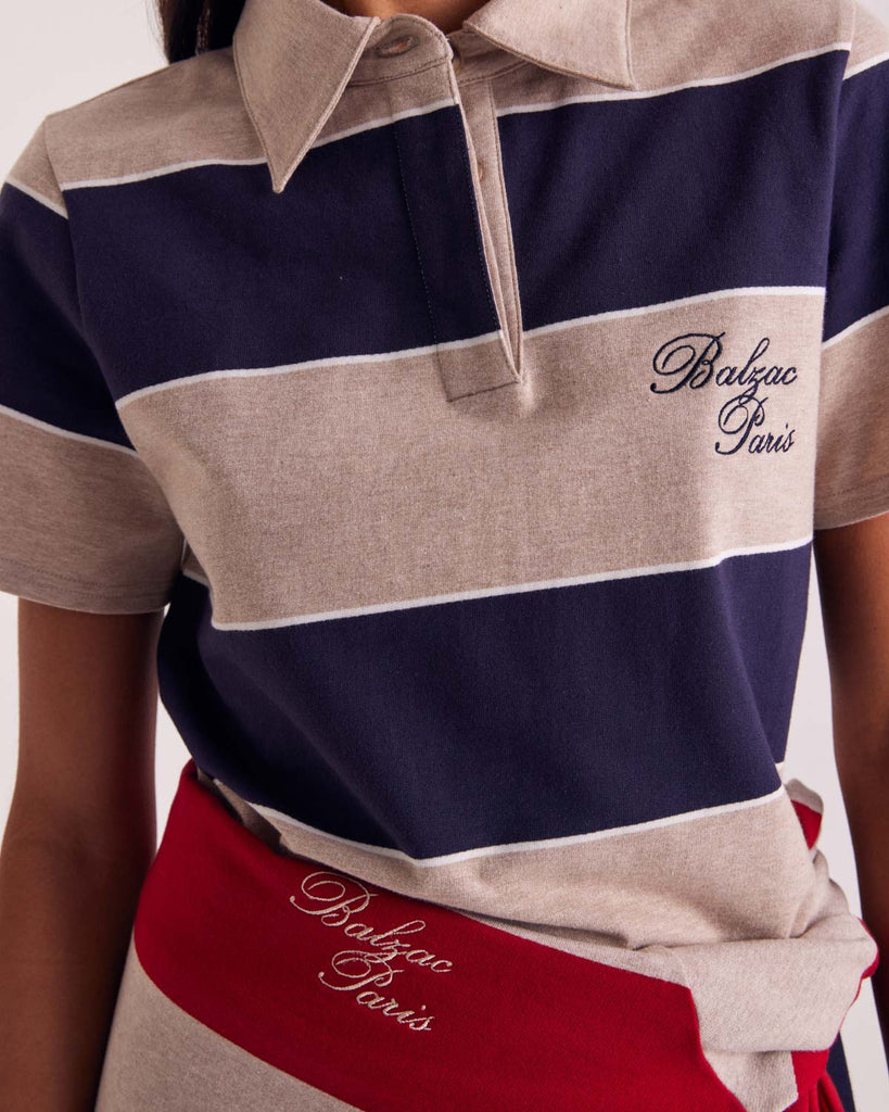 Robe polo Paula rayures marine et beige chiné - Balzac Paris