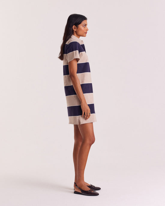 Robe polo Paula rayures marine et beige chiné - Balzac Paris
