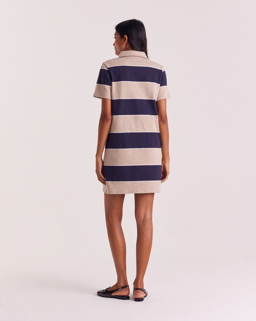 Robe polo Paula rayures marine et beige chiné - Balzac Paris