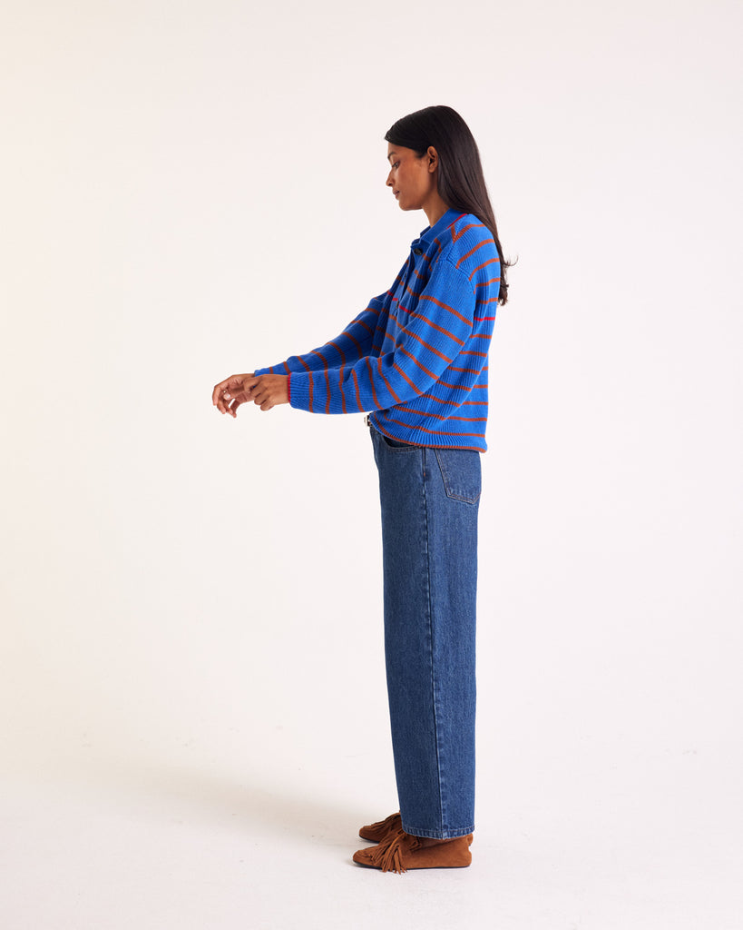 Pull Gustave rayures bleu, cannelle et rouge - Balzac Paris