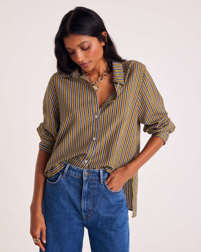 Chemise Liseron rayures marine et kaki - Balzac Paris