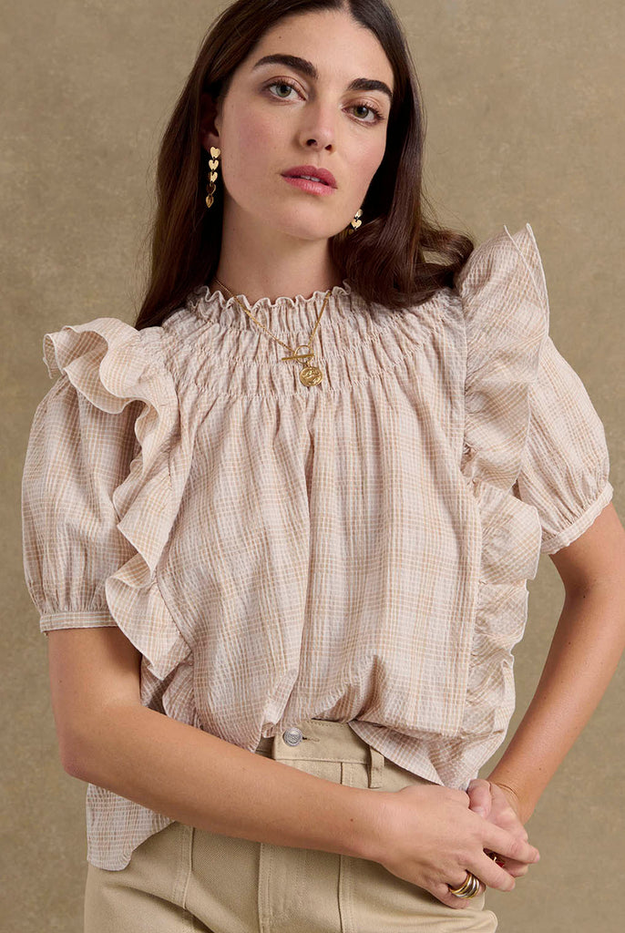Amia beige and white check blouse - Balzac Paris