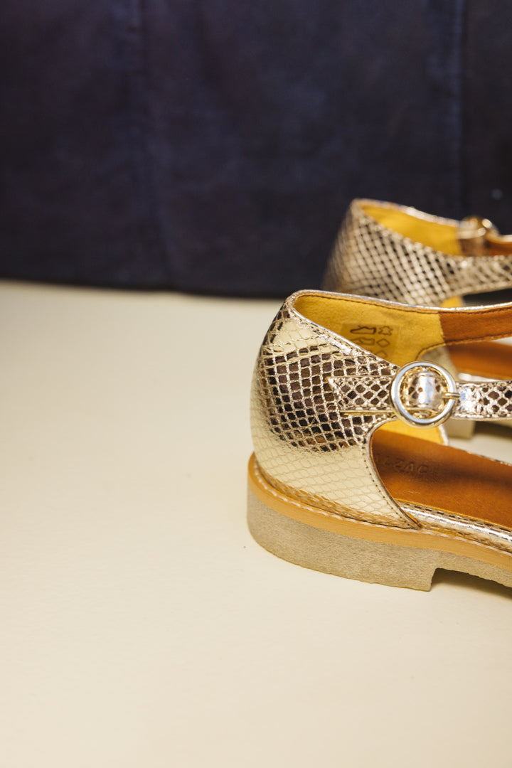 Théoline sandals gold reptile effect leather comfortable rubber strap ...