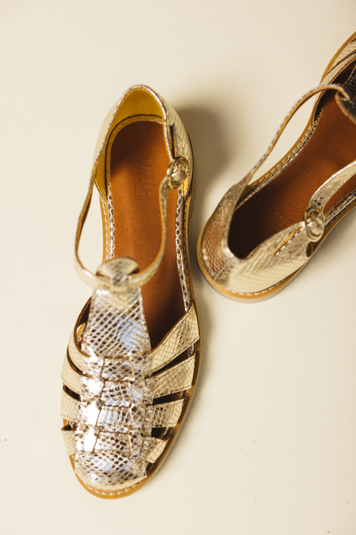 Théoline sandals gold reptile effect leather comfortable rubber strap ...