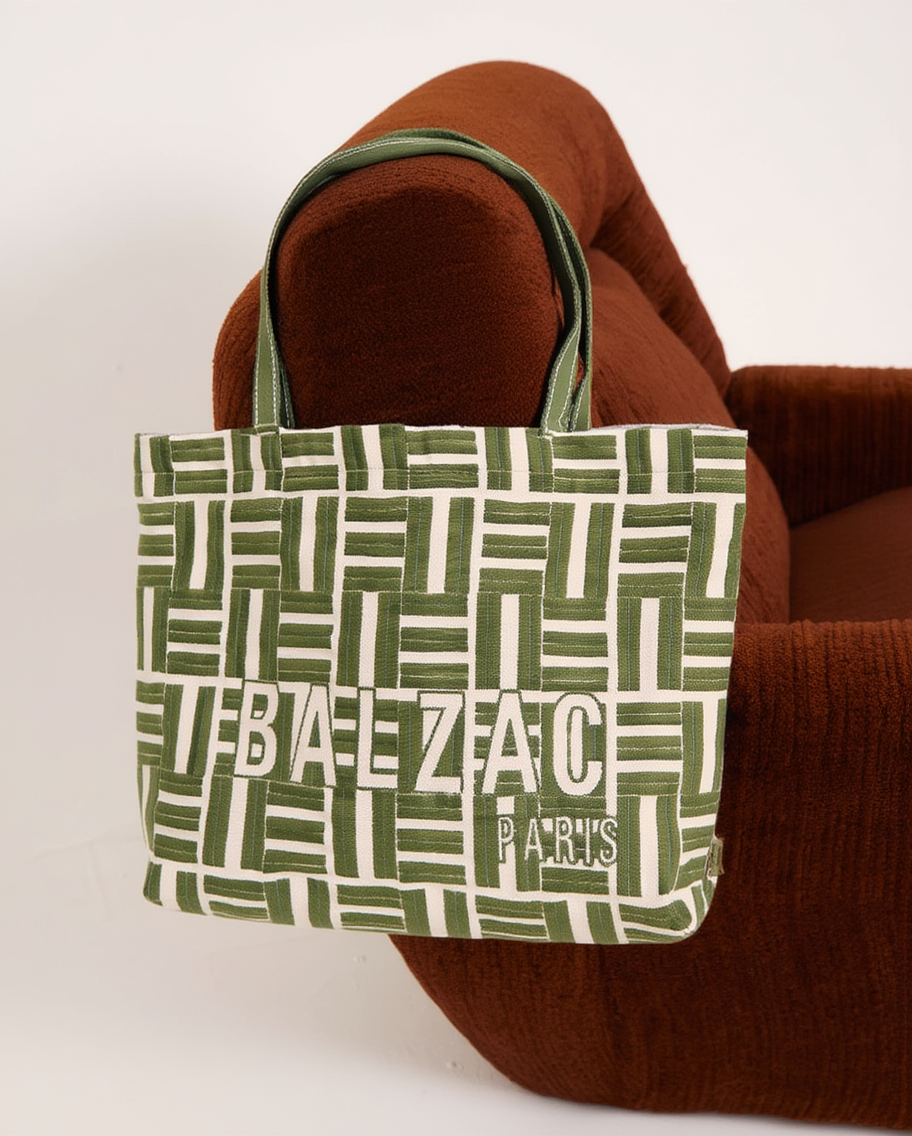 Green and ecru geometric tote bag - Balzac Paris