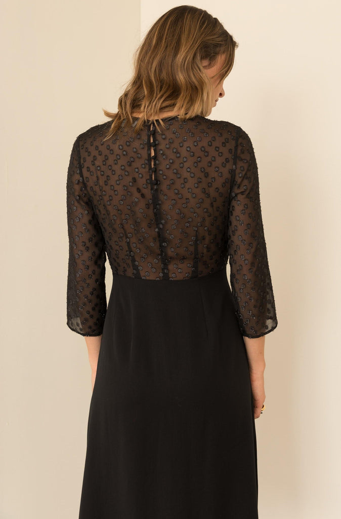 Robe Angela noire bi-matière plumetis tencel responsable - Balzac Paris