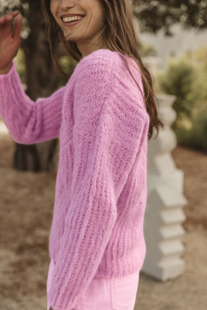 Riley women's pink wool mohair alpaca biodegradable nylon sweater ...