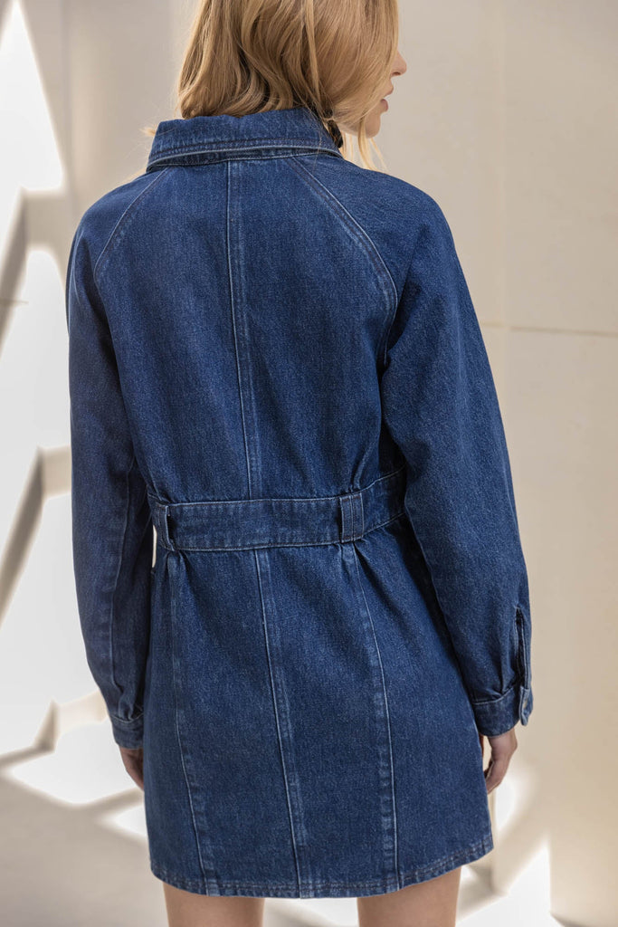Rococo blue midi dress in cotton jeans Balzac Paris